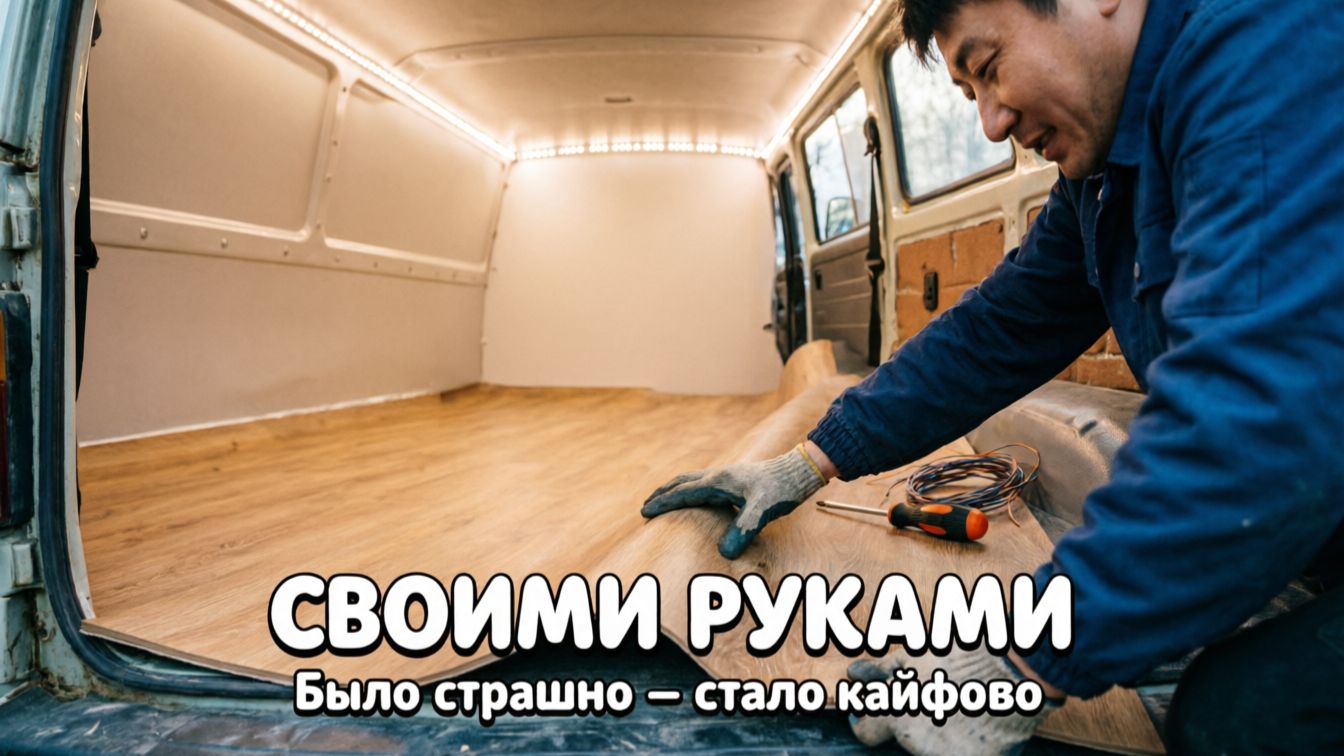 Превращаем грузовой отсек Буханки в конфетку. Свет и пол своими руками 💪