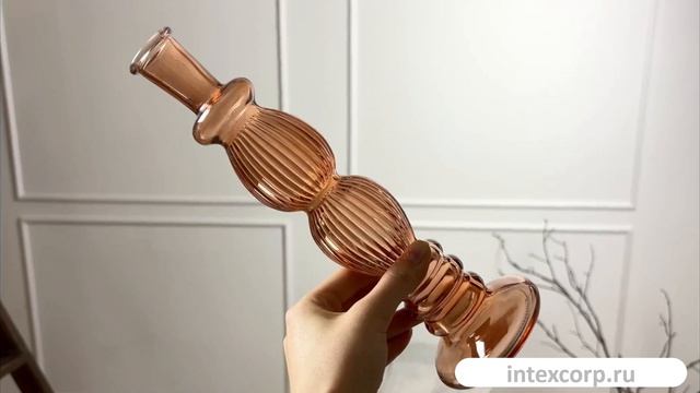 Стеклянные подсвечники-вазы ВИЛЛЕМИНО, янтарные, 28 см, 2 шт., 29913-набор