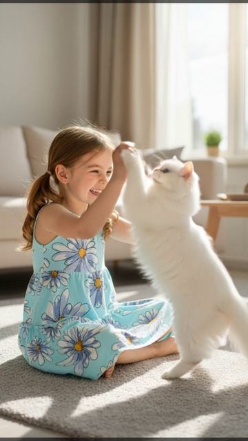 арт. WB: 966410516 - Лёгкое платье от "Бонито Кидс" для с ярким принтом ромашек на голубом фоне.