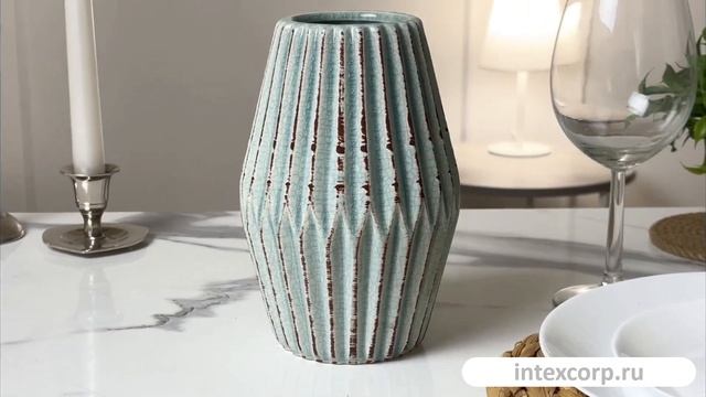 Фарфоровая ваза ЛОГОРАМЕНТО с рифлением, светло-зеленая, 21 см, 1009505-1