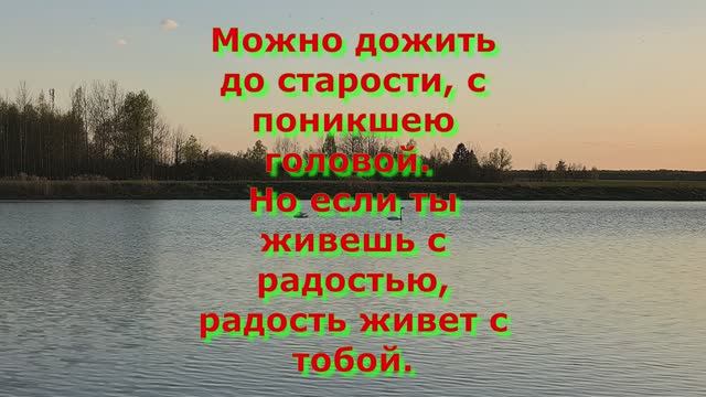 Можно дожить до старости, с поникшею головой. Но если ты живешь с радостью, радость живет с тобой.