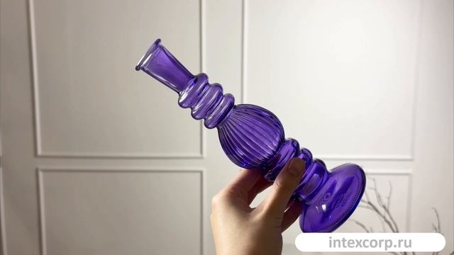 Стеклянные подсвечники-вазы ВИЛЛЕМИНО, фиалковые, 23 см, 2 шт., 29909-набор