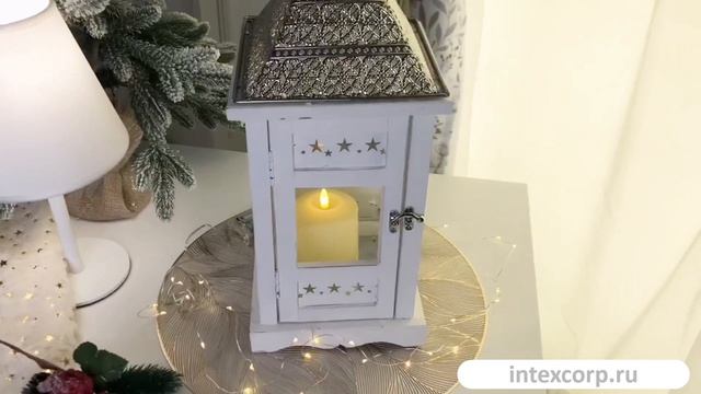 Подсвечник-фонарь КУБИНО малый, дерево (пихта), белый, 18х45 см, 2003203-1