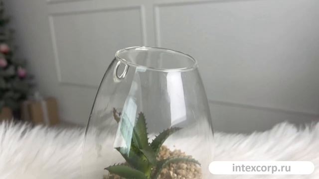 Элитное искусственное растение СУККУЛЕНТ В СТЕКЛЕ подвесной, 11х12 см, 1075045-1