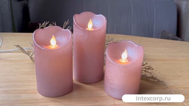 Светодиодная восковая свеча ПРАЗДНИЧНАЯ, розовая, тёплый белый LED-огонь колышущийся, . 485248. 4852