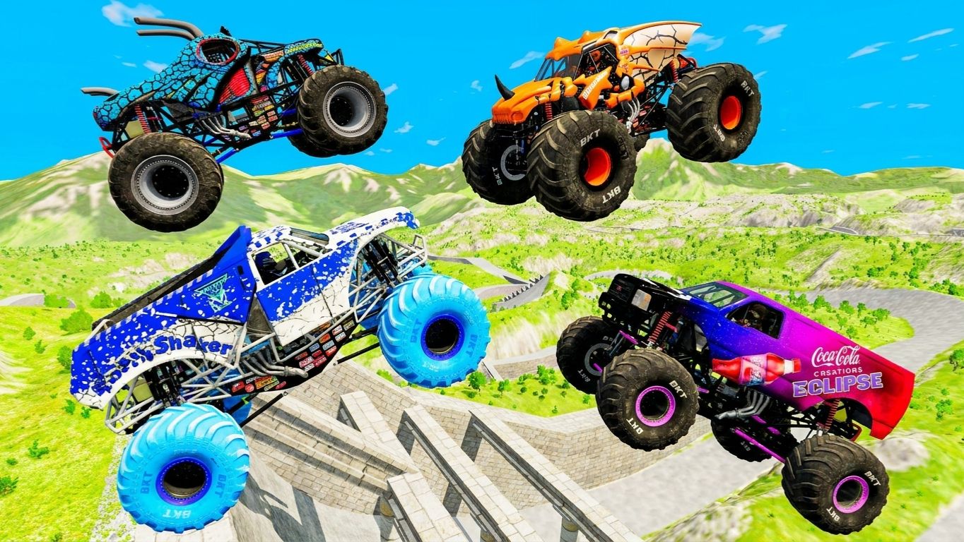 МУЛЬТИКИ ПРО МАШИНКИ 4К Эпические прыжки и столкновения на скоростном монстр-траке Beamng Drive #137