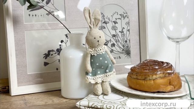 Подвесное украшение ЗАЙКА ГОРОШИНКА в зелёном платьице, текстиль, 17 см, 22-014-3