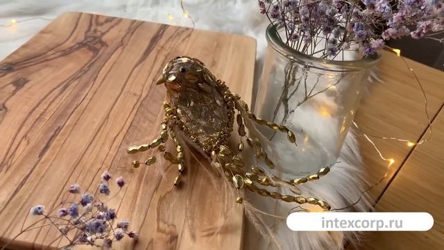 Украшение ПТИЦА ДЖОЭЛЛО на клипсе, перо, акрил, серебряная, 18 см, 520950