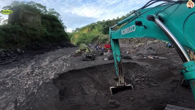 Строительство, экскаватор копает песок