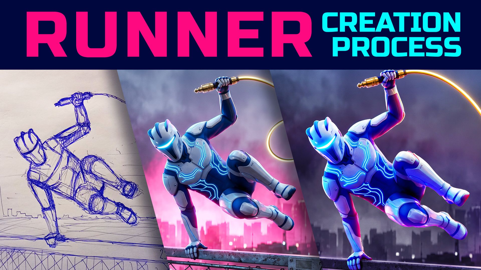 БЕГУН | Процесс создания | Карандашный скетч + Gemini AI + Photoshop + Krea