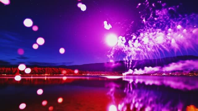 Фейерверки над озером! Отражение в воде и магия ночи. 🎆✨