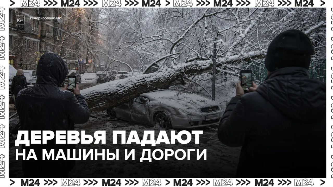 Москвичи присылают кадры непогоды: деревья падают на машины и дороги — Москва 24