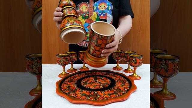Набор для водки с подносом Хохлома Вальс 8 предметов