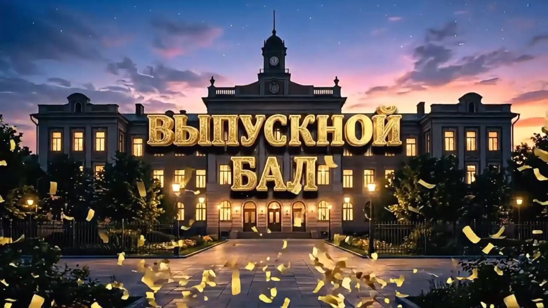 Выпускной бал // футаж с фейерверками, золотыми надписями и школьной атмосферой