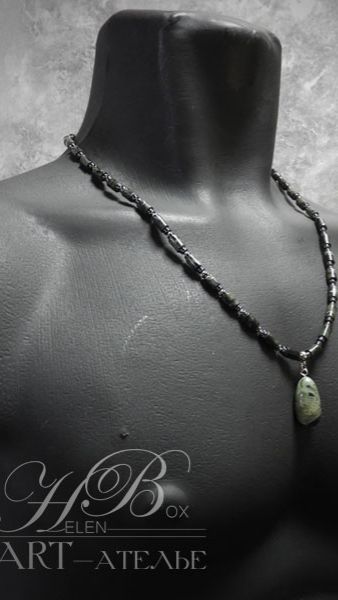 HelenBox | Чокер с зеленой Яшмой Камбаба и подвесом, 6мм. #helenbox #jewelry #yashma #kambaba