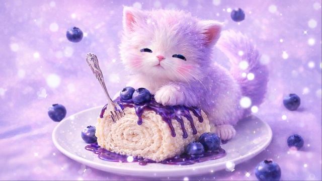 «Черничная кошечка» 🫐 Красивая музыка под мурлыканье кошечки