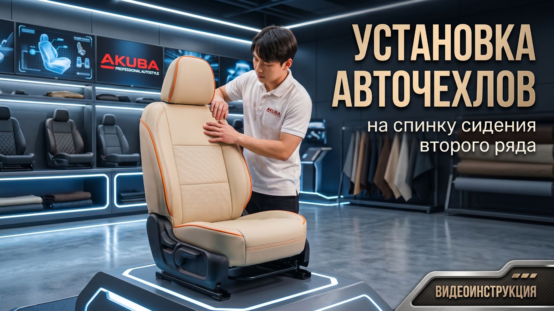 3. Установка авточехлов AKUBA. На спинку кресла с пластиковой крышкой
