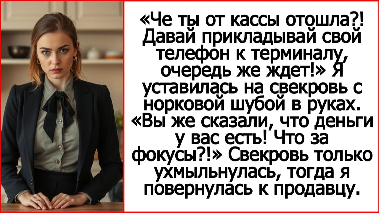 Истории из жизни. Че от кассы отошла?! Орала свекровь, суя мой телефон к терминалу. Аудио рассказы.