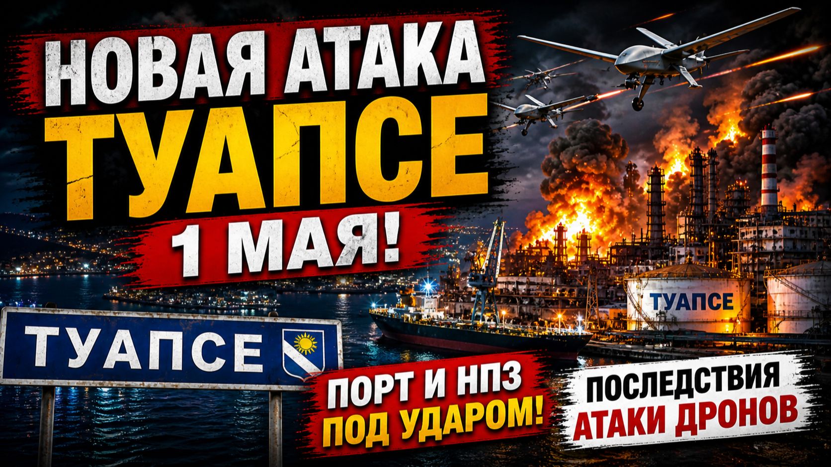 НОВАЯ АТАКА ТУАПСЕ 1 МАЯ! ПОРТ И НПЗ ПОД УДАРОМ! Последствия атаки дронов