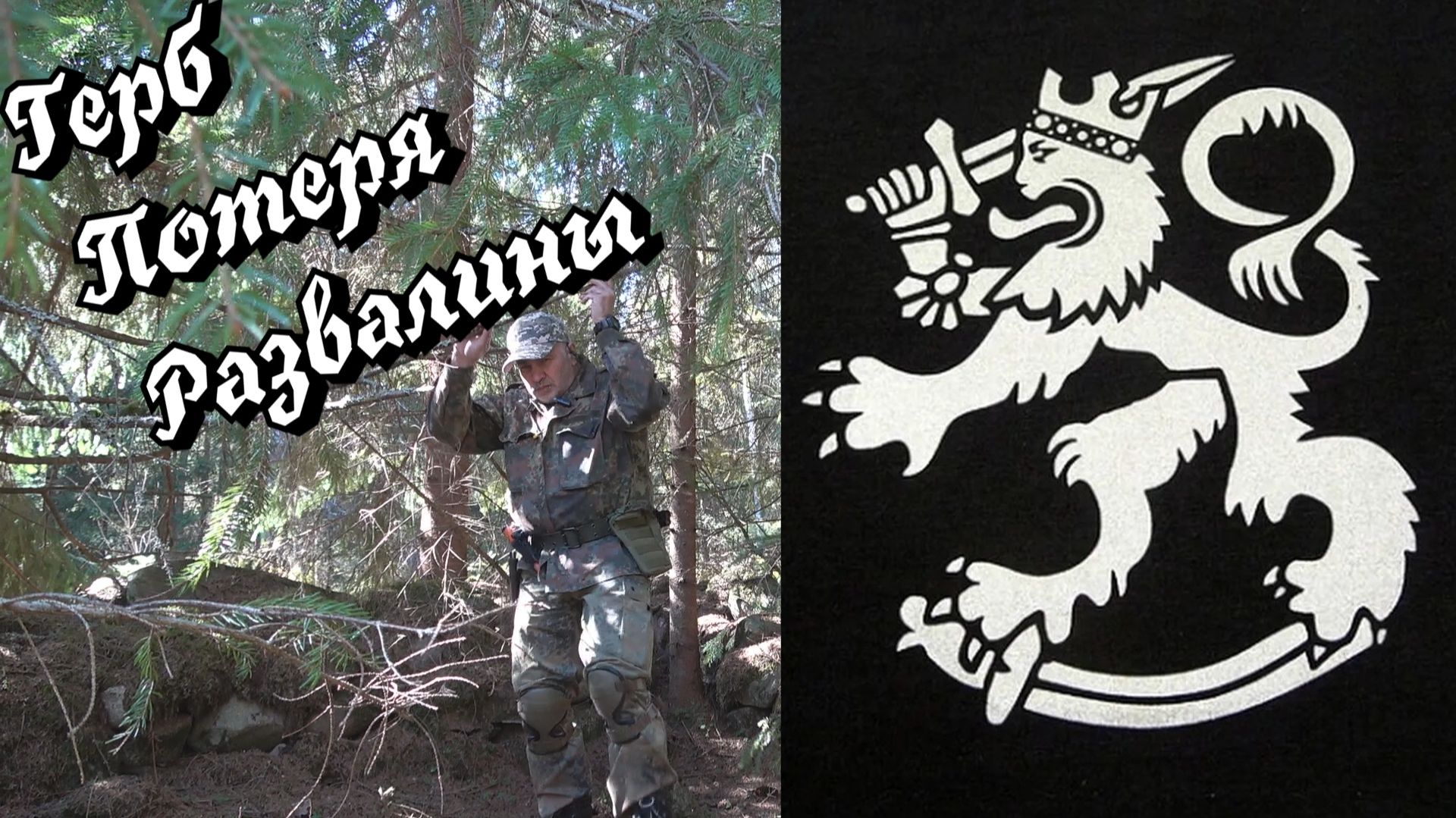 Древние развалины. Финский герб. Рельса в корнях. Поиск потерянного микрофона.