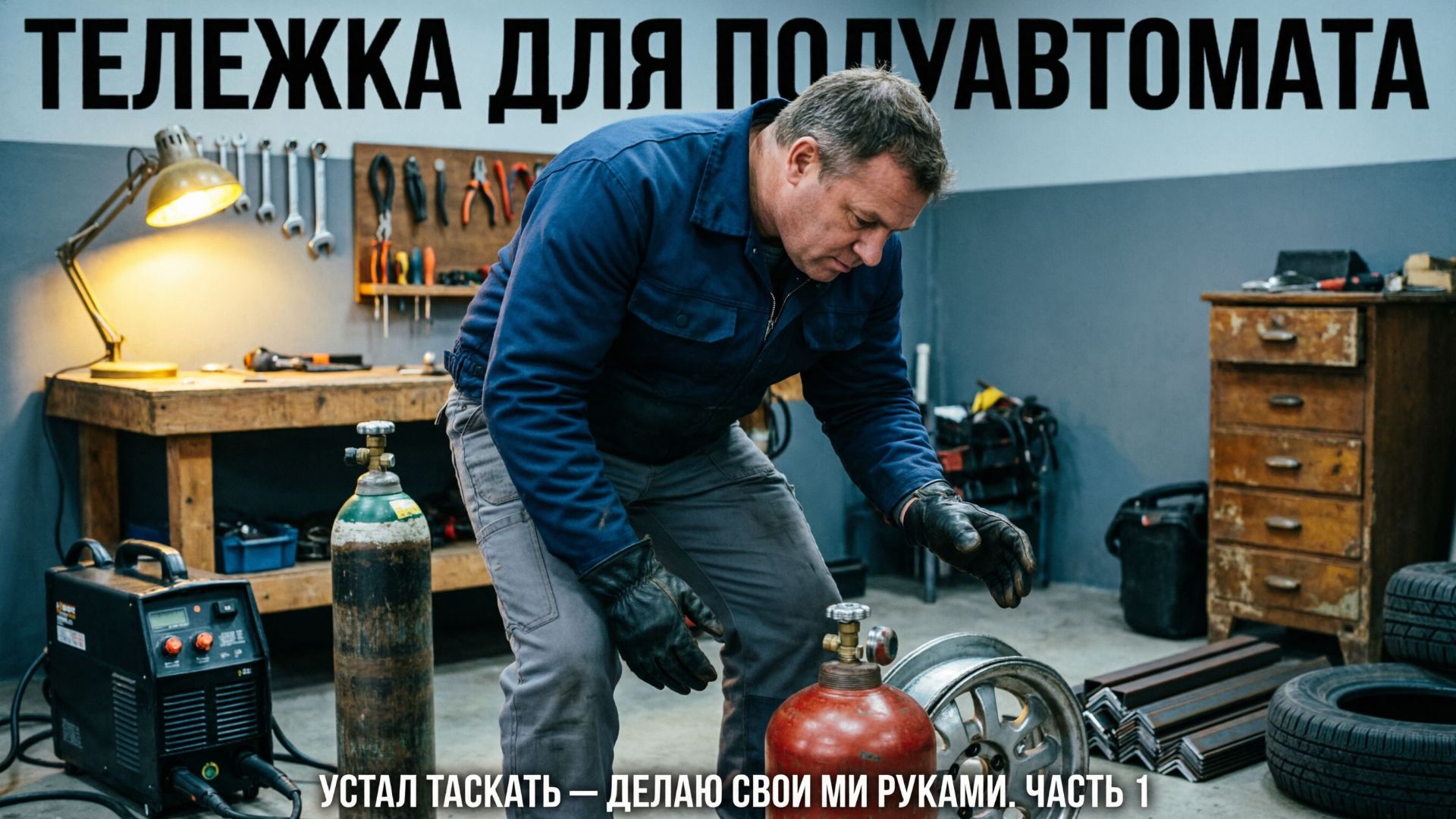 Устал таскать полуавтомат с баллоном по гаражу. Делаю тележку. Часть 1