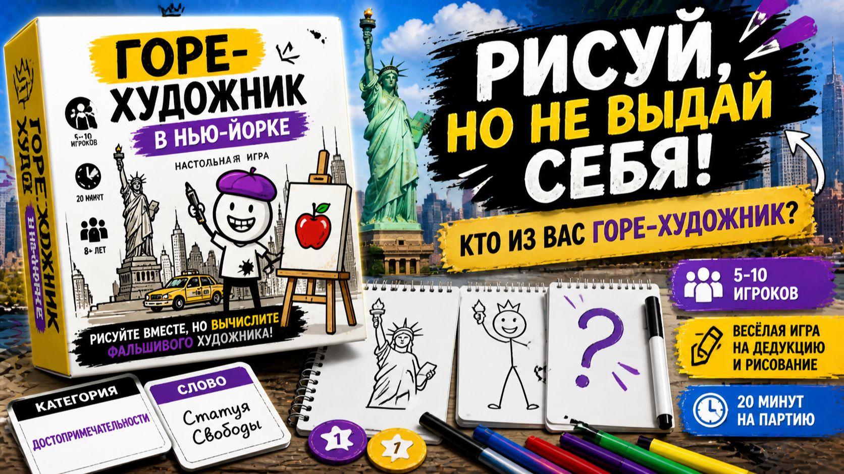 🎨 Настольная игра «Горе-художник в Нью-Йорке» — правила, обзор и как играть