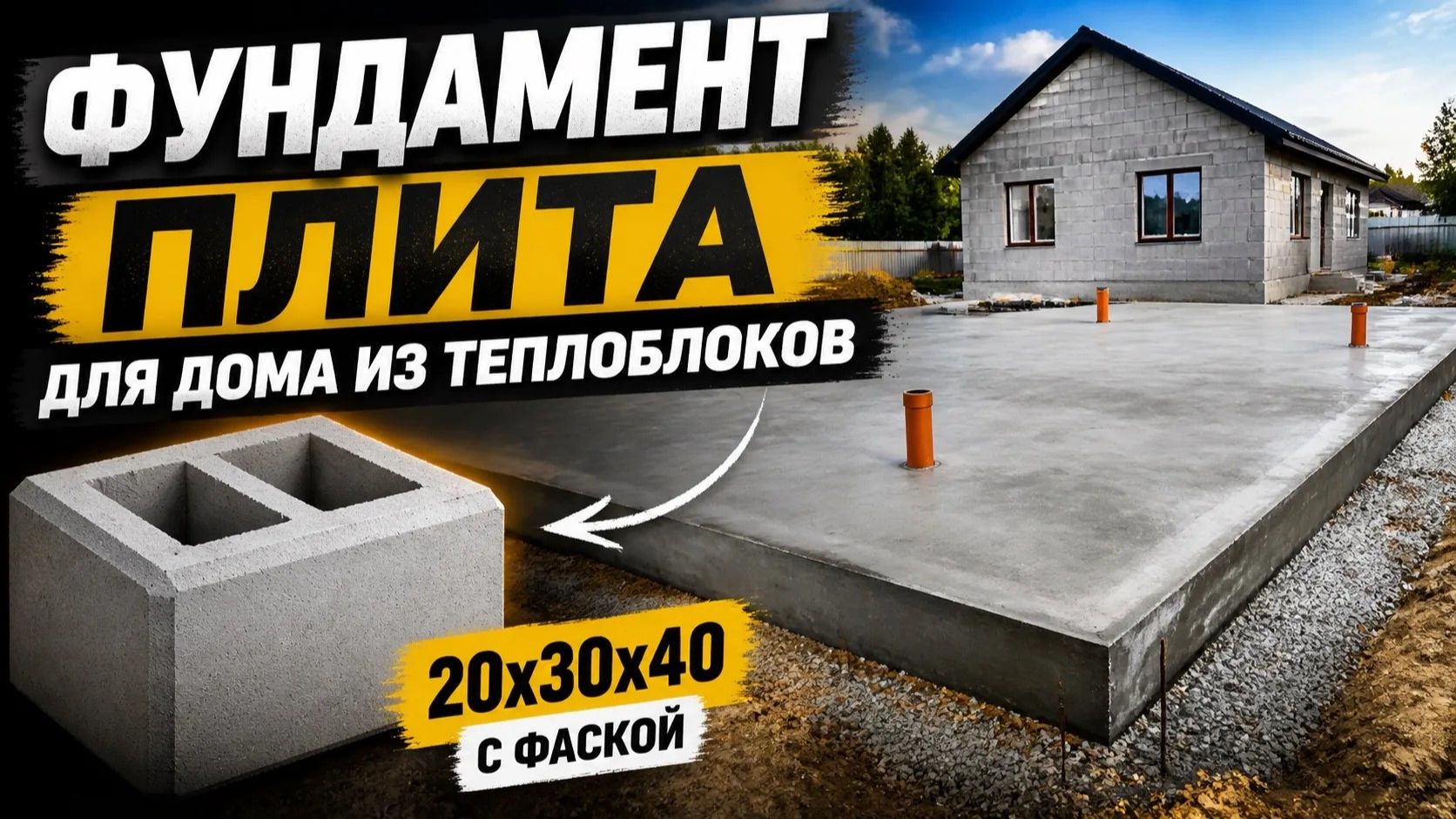Фундамент плита для дома из теплоблоков 20х30х40 с фаской