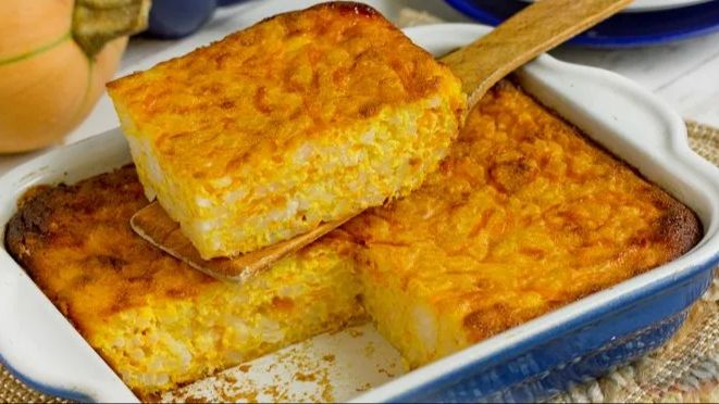 Запеканка тыквенно рисовая с кокосовым молоком.