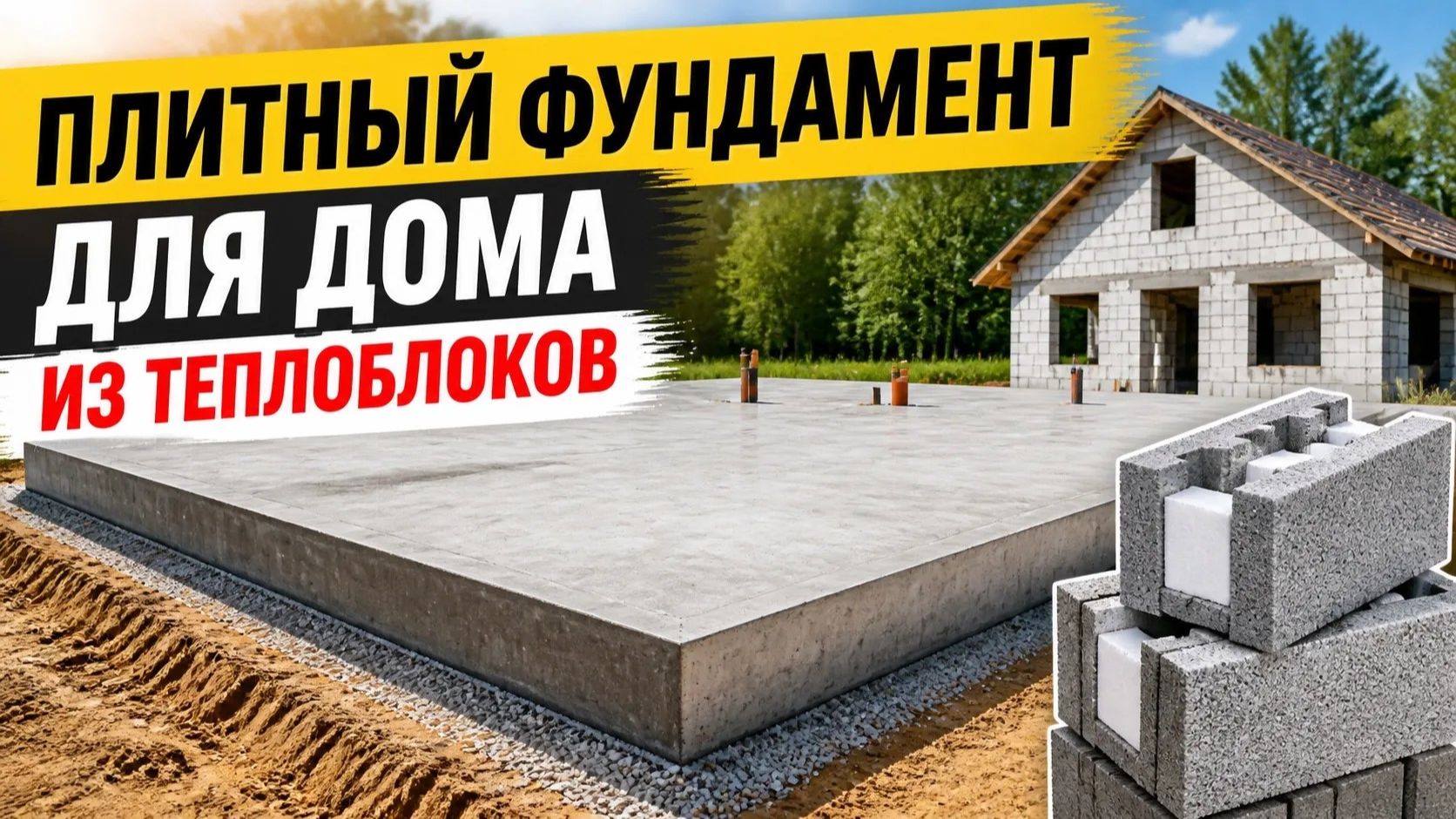 Плитный фундамент для дома из теплоблоков