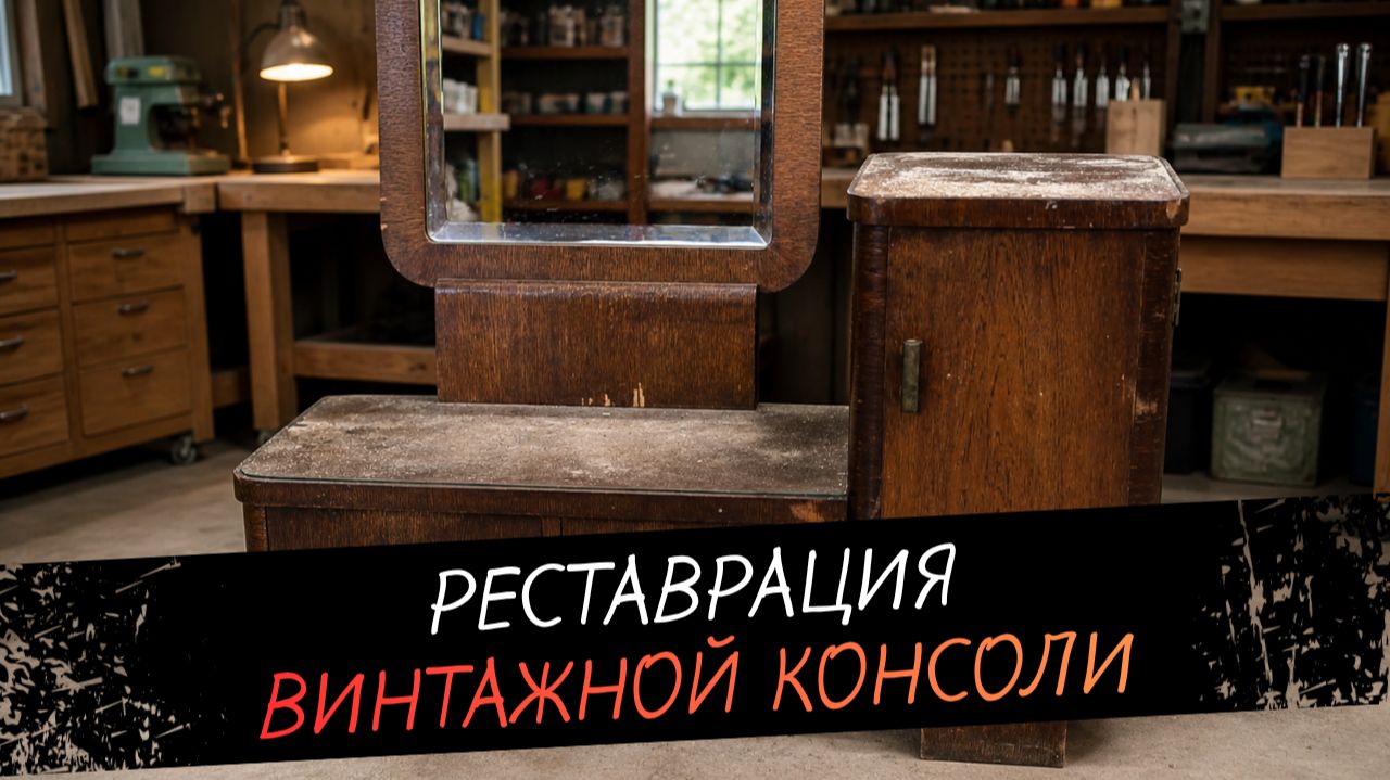 Реставрация винтажной деревянной консоли с тумбой и зеркалом