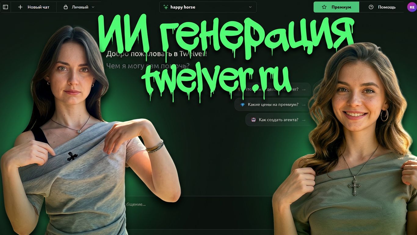 Генерирую ИИ видео на сайте twelver.ru (используя Happy Horse)