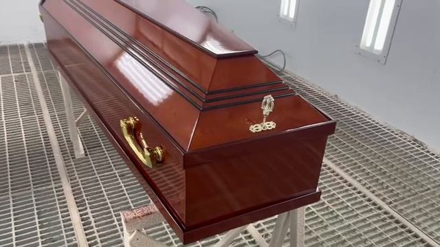 Шестигранный лакированный гроб коньяк оптом - тёплый коричневый, МДФ