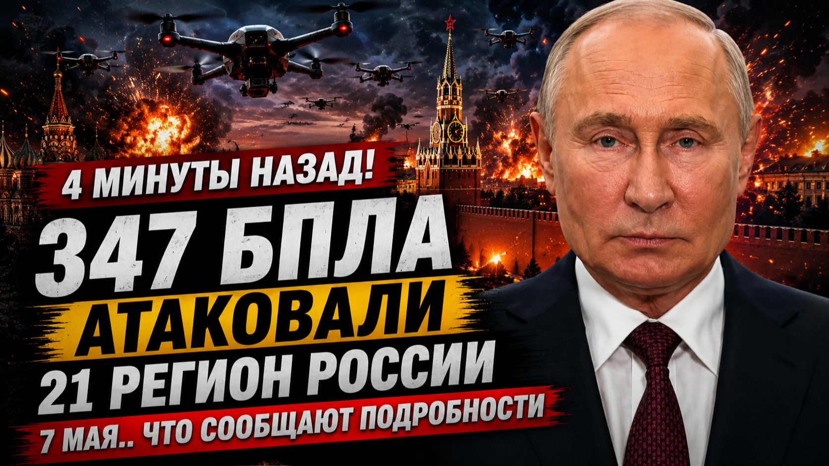 4 минут назад! 347 БПЛА Атаковали 21 регион России 7 Мая.. Что сообщают Подробности