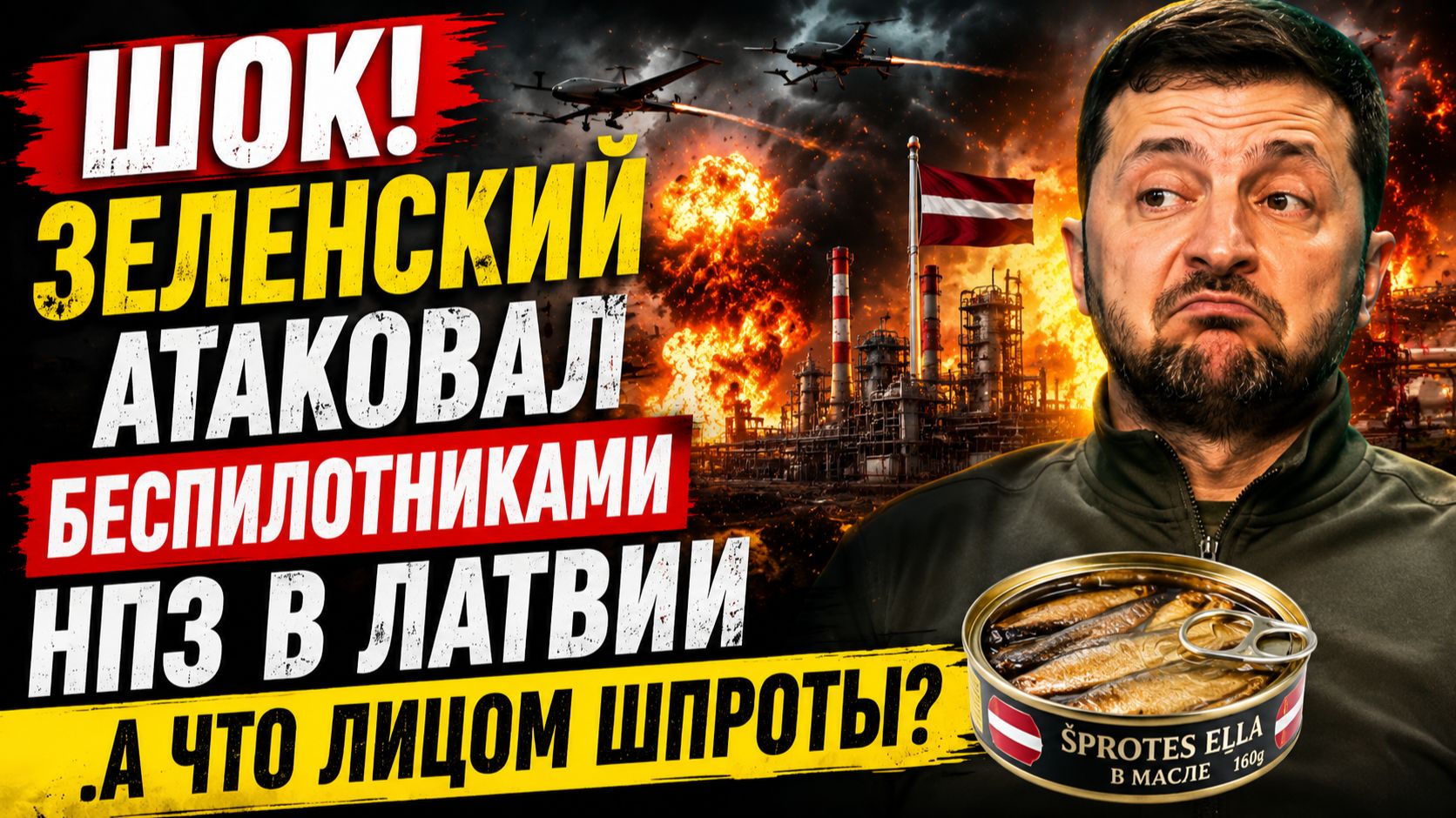 ШОК! Зеленский АТАКОВАЛ беспилотниками НПЗ в Латвии.А что лицом шпроты