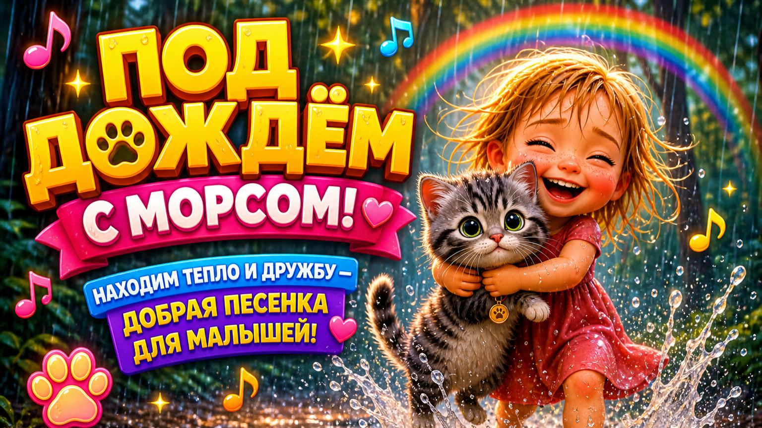 🐾 Под Дождём с Морсом! 🌈 Находим Тепло и Дружбу — Добрая Песенка для Малышей