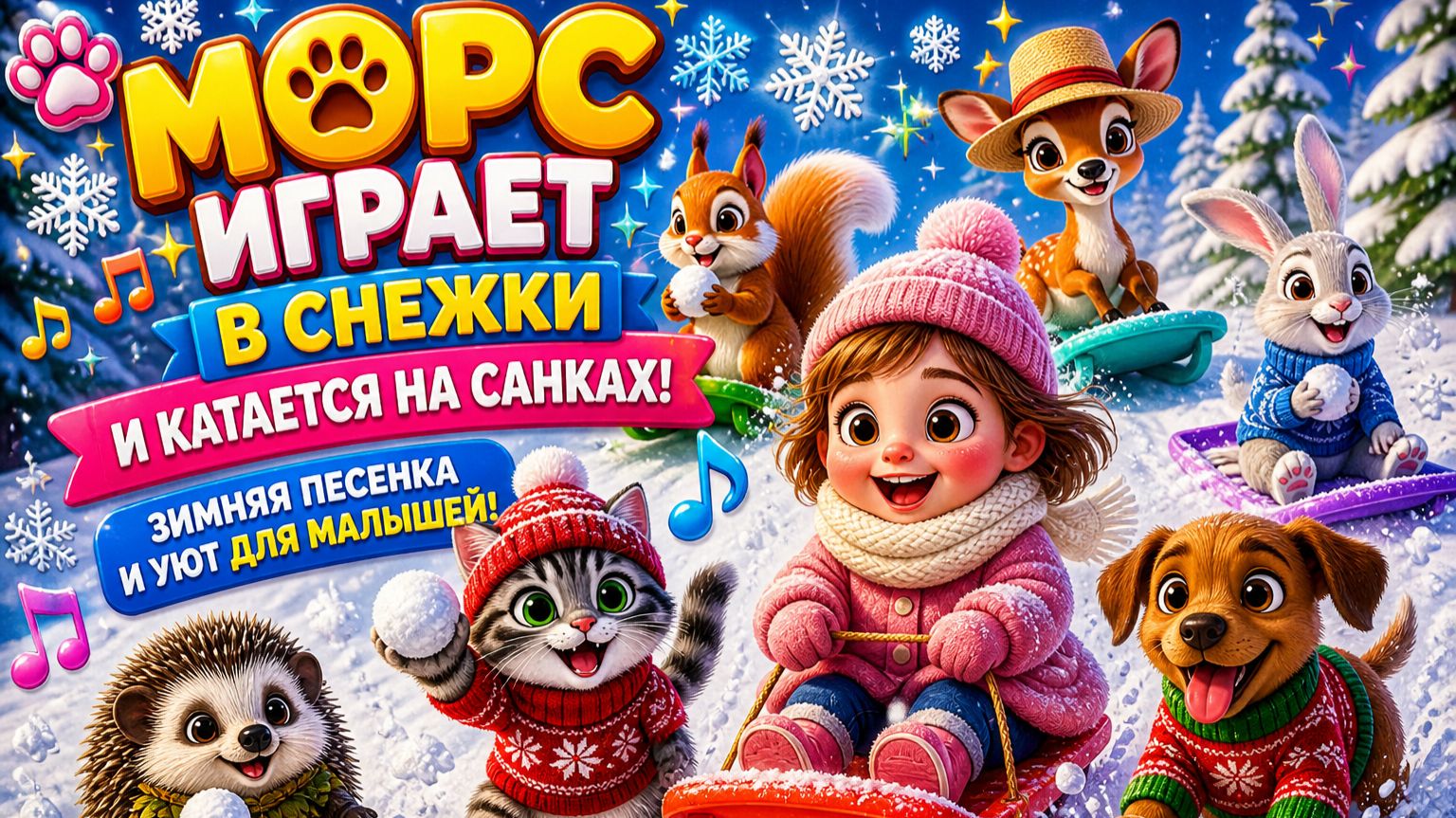 🐾 Морс Играет в Снежки и Катается на Санках! ❄️ Зимняя Песенка и Уют для Малышей)
