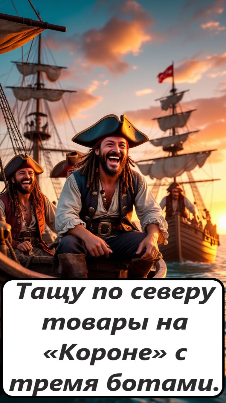World of Sea Battle Тащу по северу товары на «Короне» с тремя ботами.