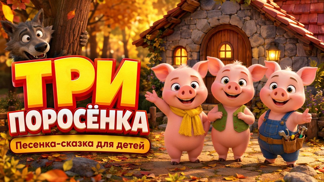 Три Поросёнка 🐷 Весёлая Песенка-Сказка для Детей | Мультик про Ниф-Нифа, Нуф-Нуфа и Наф-Нафа