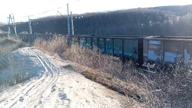 Грузовой поезд проезжает мимо