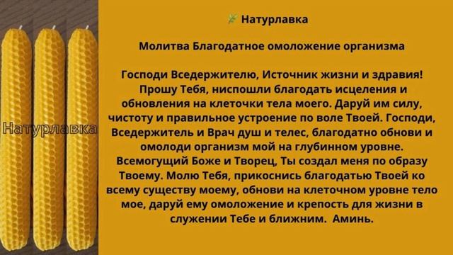 Молитва Благодатное омоложение организма.