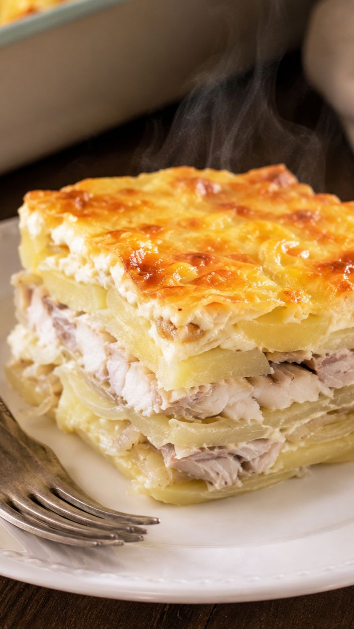 Рыба под шубой в духовке с картошкой и сыром