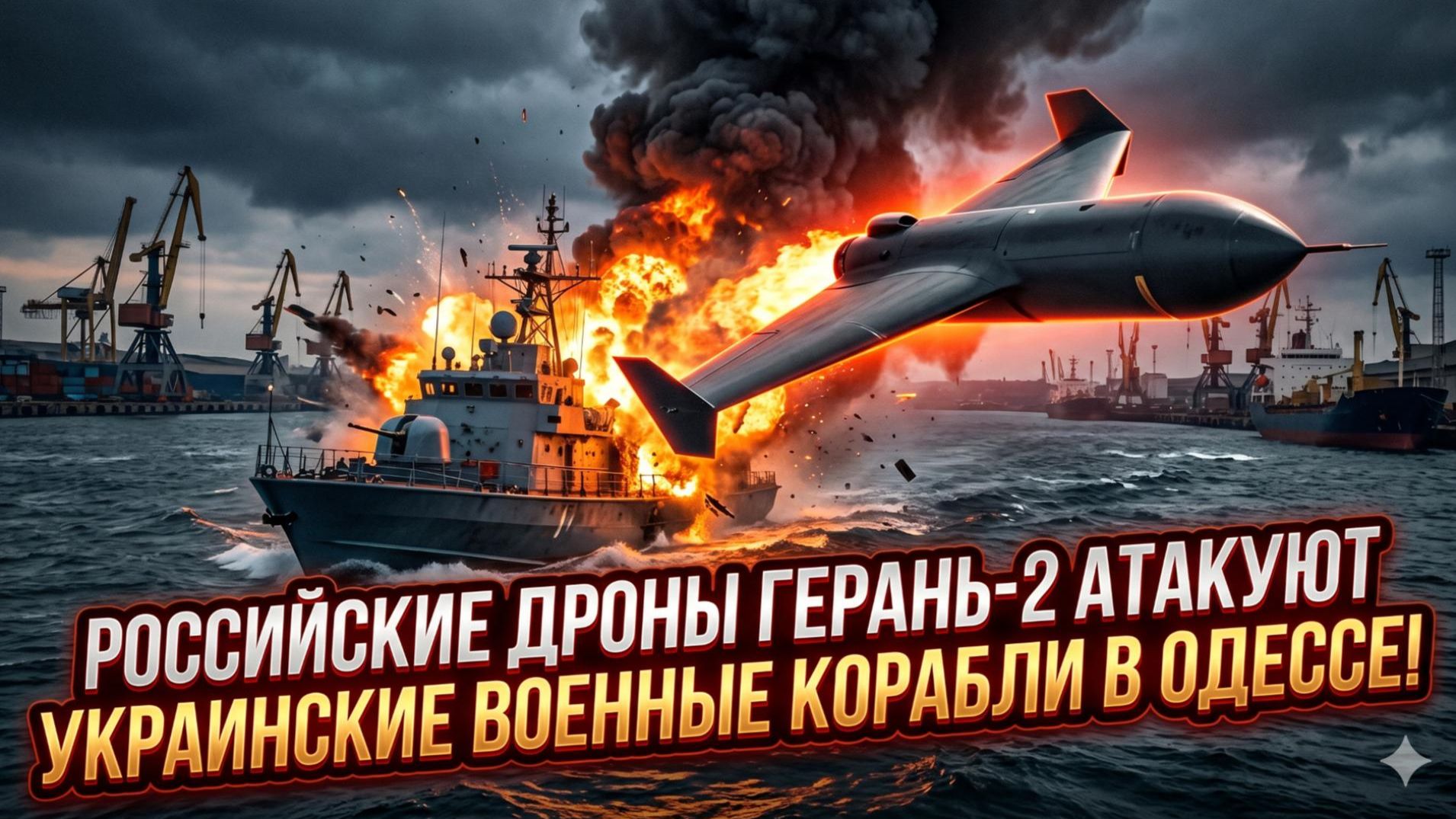 🚨Российские дроны “Герань-2” наносят удар по украинским военным кораблям в Одессе