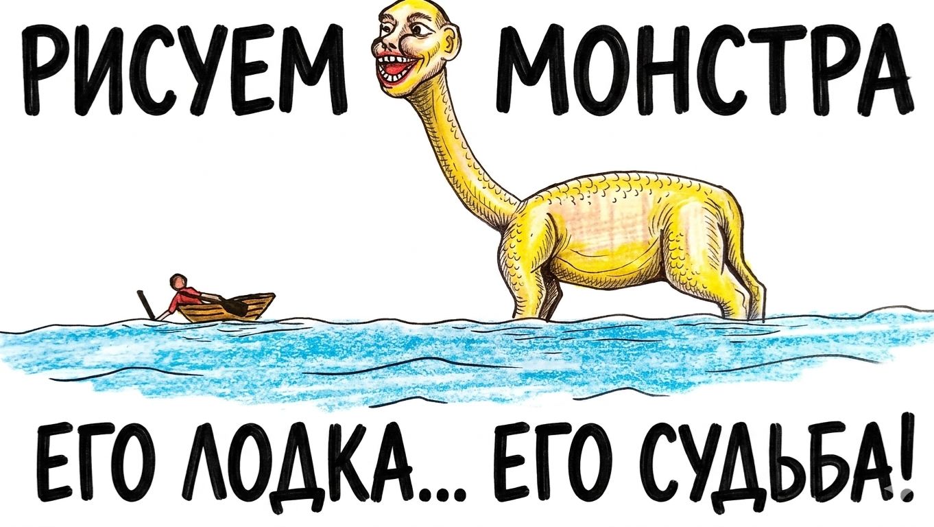 РИСУЕМ ДЛИННОШЕЕГО МОНСТРА ✍️😱 Его лодка... его судьба!
