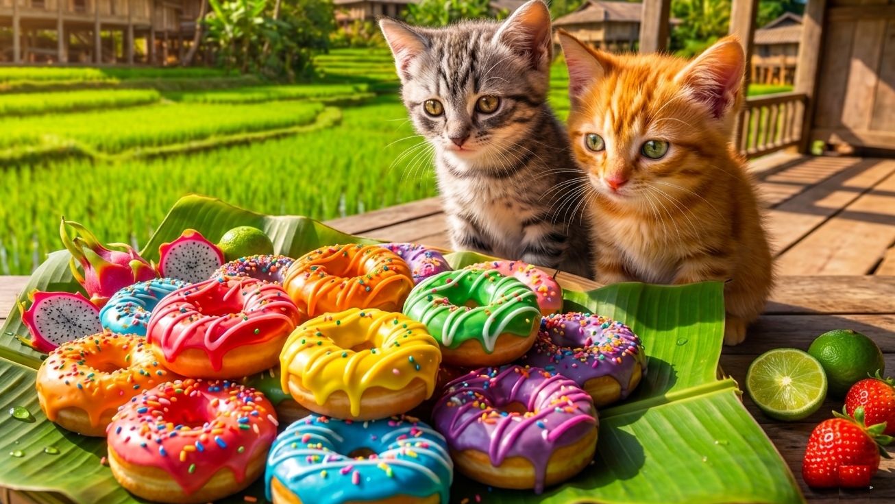 Мои Котята приготовили Мини-Пончики с Радужной Глазурью 🐱🍩🌈