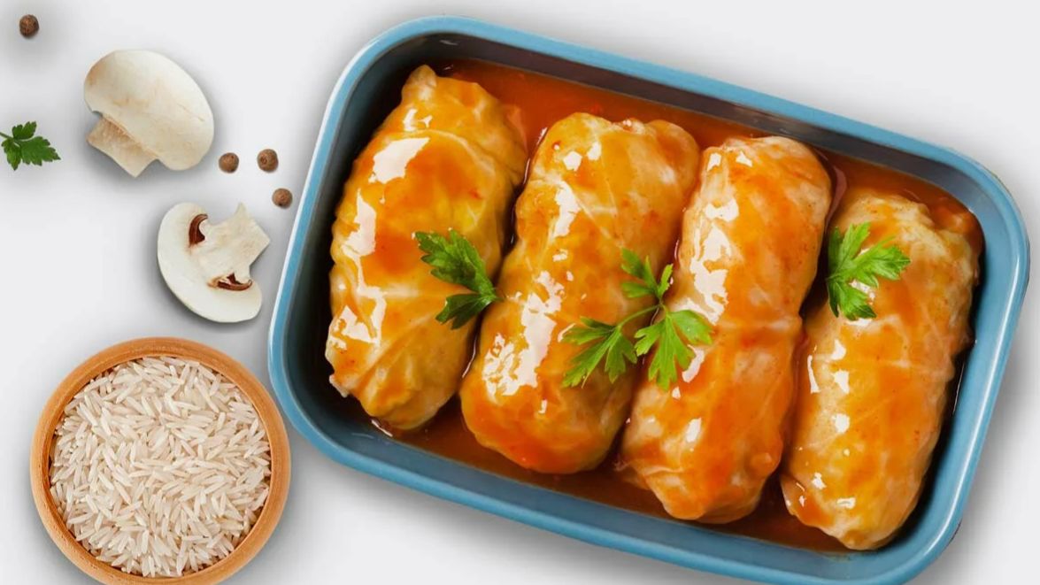 Голубцы с грибами и рисом.