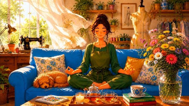Медитация и мягкий джаз ☀️🧘♀️ | Уютная атмосфера ателье с пуделем для спокойного утра