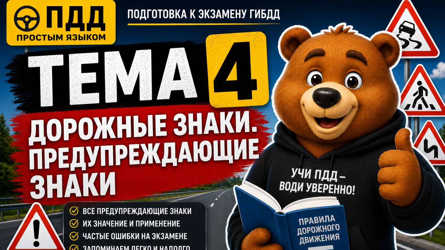 ПДД Тема 4. Дорожные знаки — предупреждающие знаки | Разбор ПДД простым языком