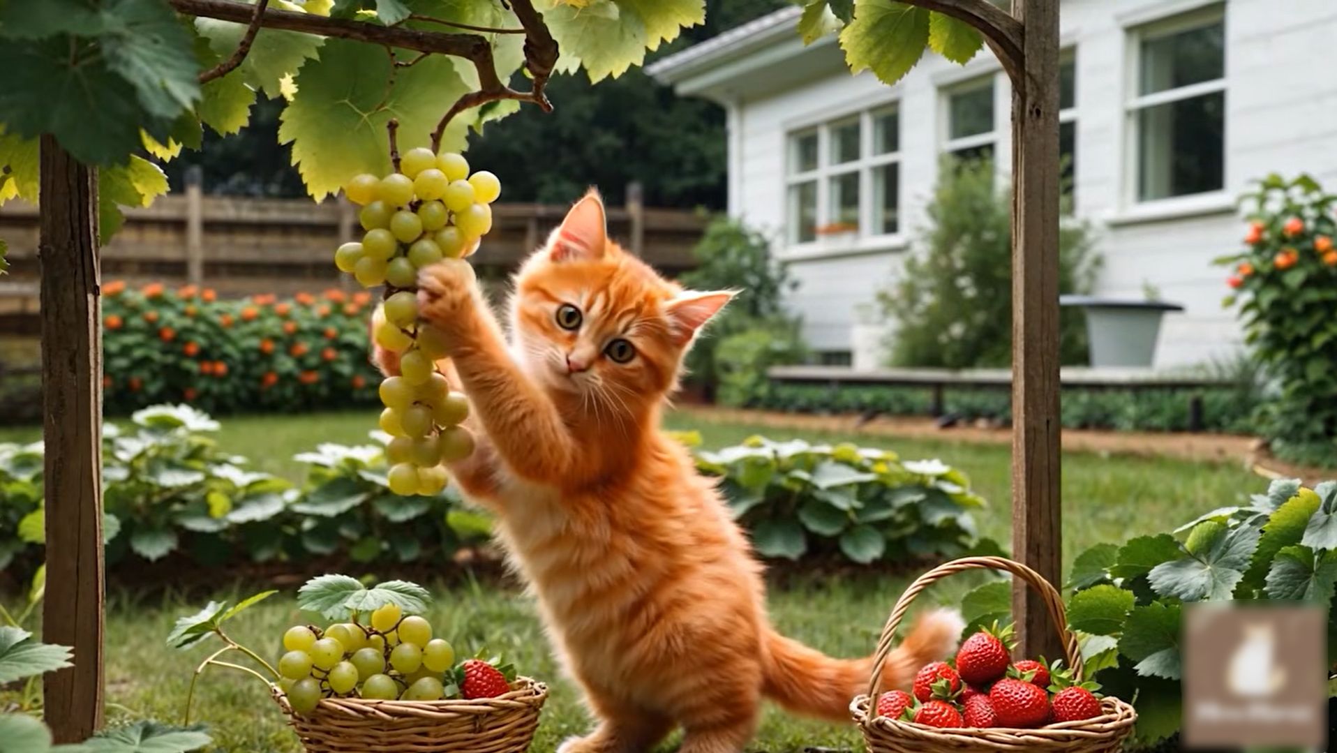 😹Маленький милый котёночек собирает вкусный виноград и сочную клубнику🔥