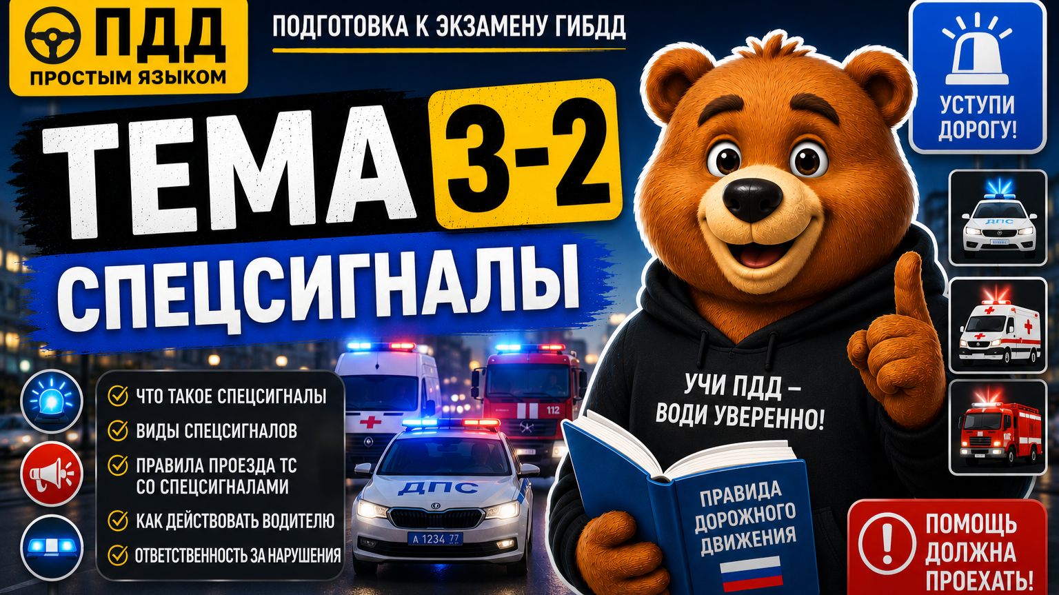ПДД 3-2. Спецсигналы | Как пропускать автомобили со спецсигналами — ПДД простым языком