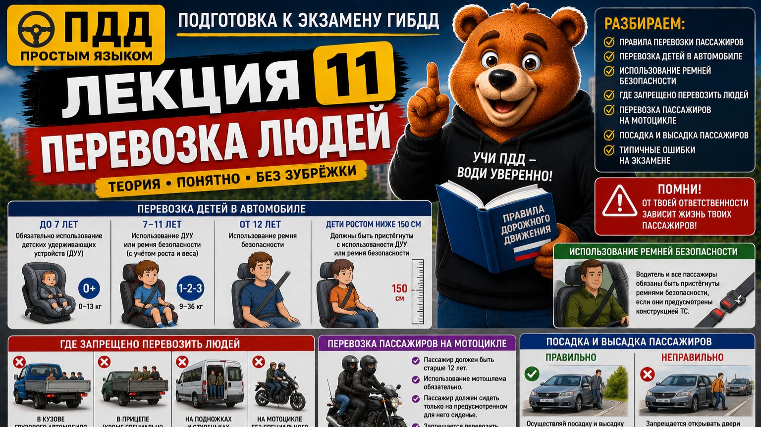 ПДД Лекция 11. Перевозка людей | ПДД простым языком